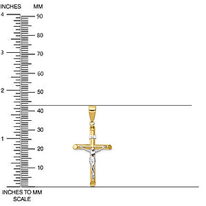 Diamond2Deal Gift for Mothers Day 14K Yellow Gold Two-tone Hollow Religious Crucifix Cross Pendant Fine Jewelry for Women (L- 41 mm W- 20 mm)