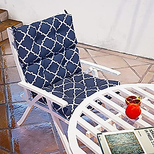 LVTXIII Outdoor Seat/Back Chair Cushion Patio Tufted High Back Cushion, Seasonal Replacement Rocking Chair Cushion with Ties (22” W x 20D”, Set of 2, Geomentry Navy)