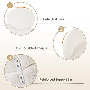 Giantex Criss Cross Chair, Faux Fur Cross Legged Desk Chair No Wheels w/Arms, Height Adjustable Upholstered Vanity Chair, Swivel Accent Chair for Living Room, Home Office, Bedroom, Make Up, White