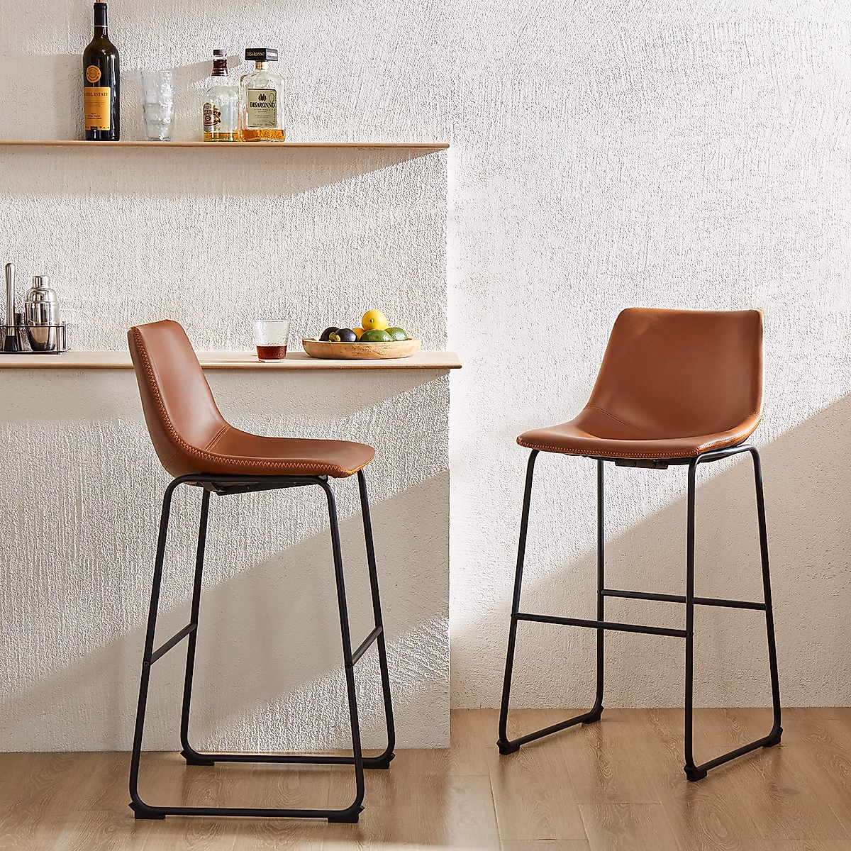 Sweetcrispy Bar Stools, Counter Height Bar Stools, Outdoor Bar Stools, Bar Stools Set of 2 for Kitchen Island, Faux Leather Bar Stool with Back and Metal Leg, Modern Bar Stools for High Table