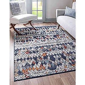 Unique Loom Morocco Collection Abstract Border, Diamond, Bohemian Area Rug (9' 0 x 12' 0 Rectangular, Multi/ Blue)