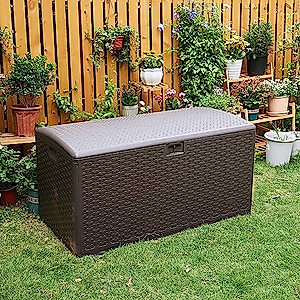 Amazon Basics Organization and Storage Outdoor 99 gallon Deck Box, Brown