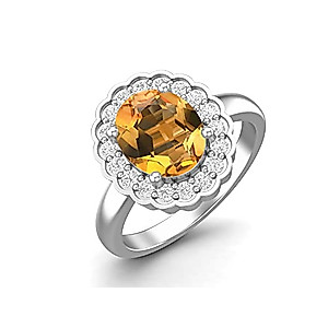 MOONEYE 10x8mm Oval Shape Natural Citrine Solitaire Engagement 925 Sterling Silver Birthstone Promise Ring (Sterling Silver, 11)
