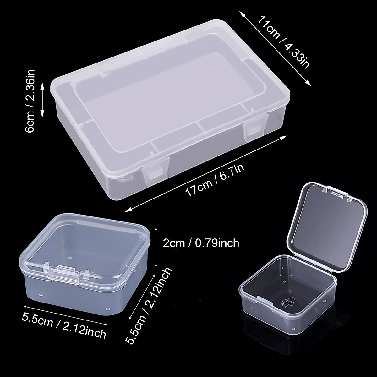 kuosbiu 12 Pieces Plastic Storage Cases Mini Clear Bead Storage Containers Transparent Boxes with Hinged Lid and Rectangle Clear Craft Supply Case