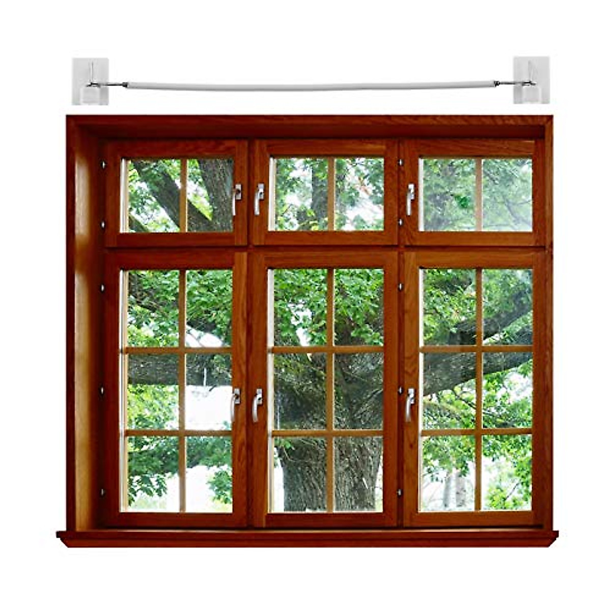 SING F LTD 17pcs Curtain Wire White Window Cord Cable with 8pcs Self-Adhesive Hooks 4 Pairs Hooks and Eyes Rods 3M Length