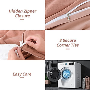 PERHOM Muslin Duvet Cover King, 100% Washed Cotton Duvet Cover Set, Ultra Soft Comforter Cover Linen Like, 3 Pieces Minimalist Gauze Duvet Cover with 2 Pillow Shams, 90"x104", Dusty Red