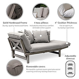 Cambridge Casual West Lake Mahogany Outdoor Convertible Sofa Daybed, Weathered Gray/Oyster Cushion