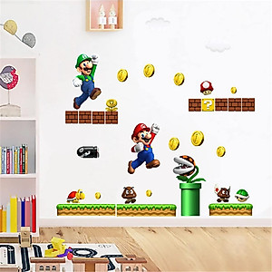 HEROPAR Mario Wall Stickers Cartoon Peel and Stick Game Wall Decals Removable for Boys Girls Kids Room Nursery Wall Mural Decor