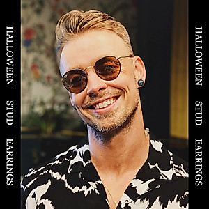 SIISPRI 316L Surgical Stainless Steel Halloween Jack Skellington Round Circle Button Stud Post Earrings 10MM (black-blue)