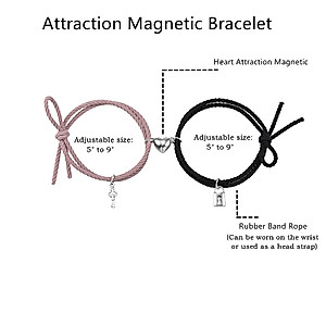 liforlove Heart Bracelet for Women Mutual Attraction Couple Bracelets Distance Relationship Her Rubber Rope Bracelet (black & pink, key lock pendant)