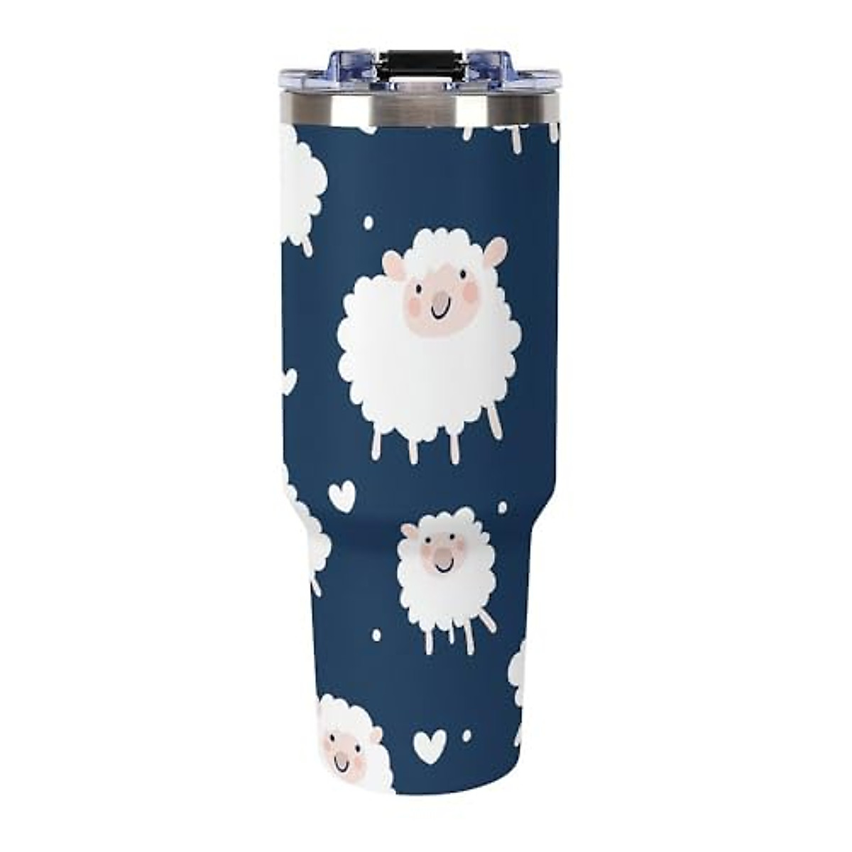 Cute Sheep Pattern 40oz Water Bottle Double Wall Insulated Tumbler with Handle Leakproof Travel Mug Light Rose Red-style