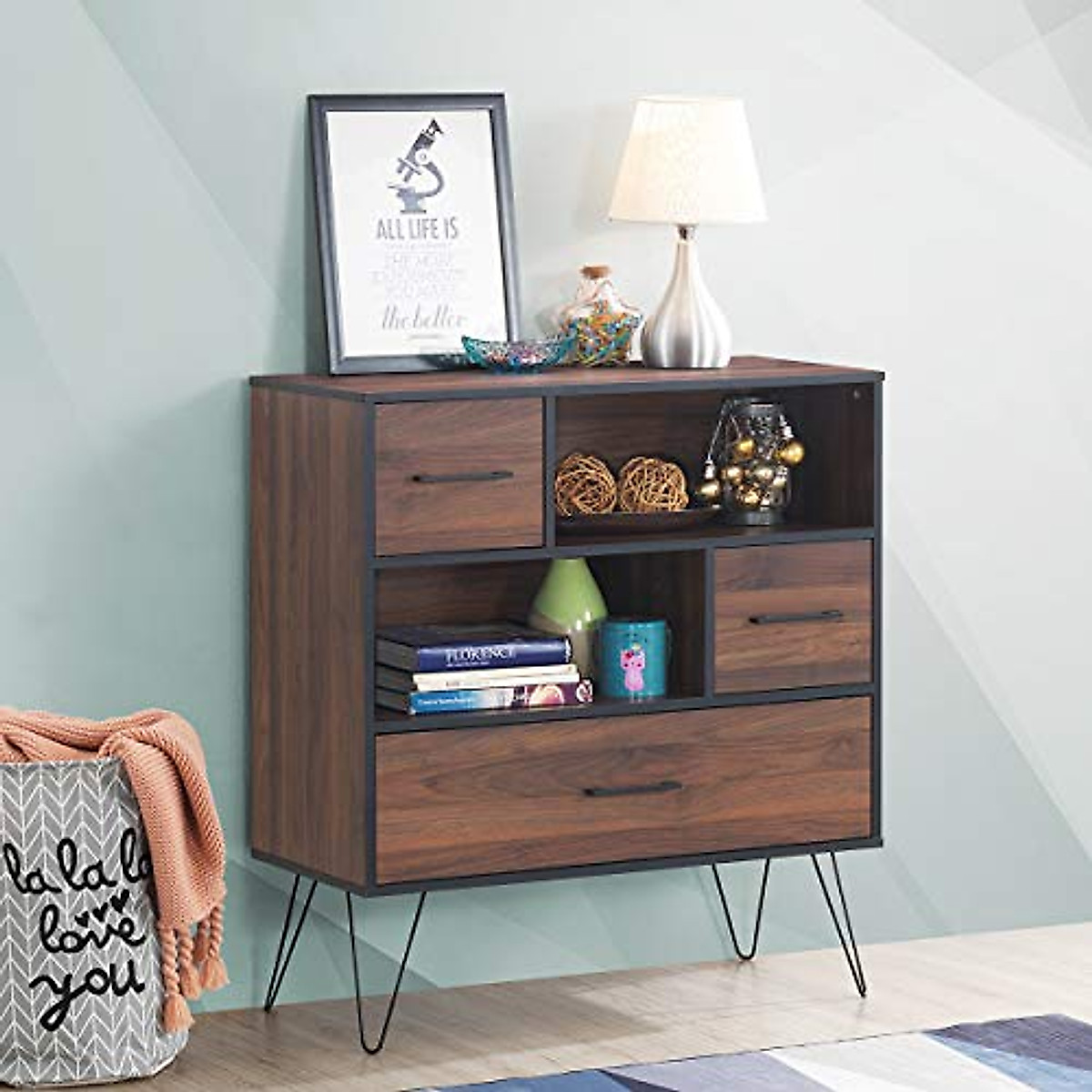 Tangkula 3-Tier Storage Cabinet, Wood File Cabinet with Drawers & 4 Metal Legs, Free Standing Display Bookshelf, Storage Bookcase for Home Office