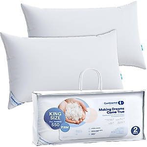 Firm Goose Down Pillow 2 Pack King Size 36 Ounce 20x36 Inch RDS Certified Fine Cotton Shell - Made in USA - Firm White Down Pillow