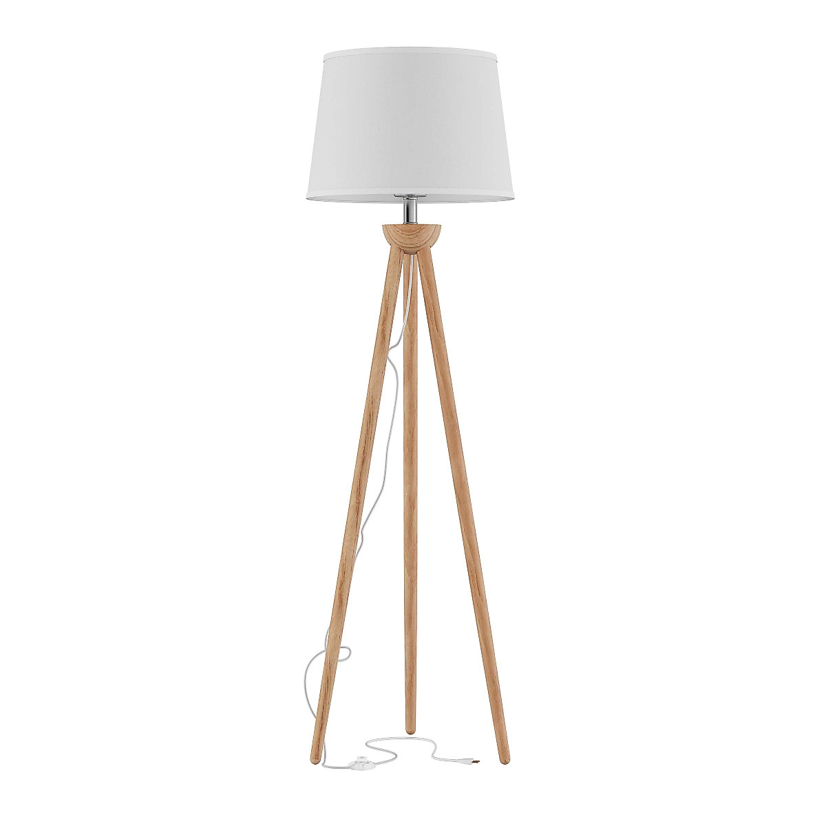 Lavish Home Tripod Floor Lamp – Mid-Century Modern Décor Light with LED Bulb and Natural Oak Wood Base – Bedroom, Living Room, or Office Lighting