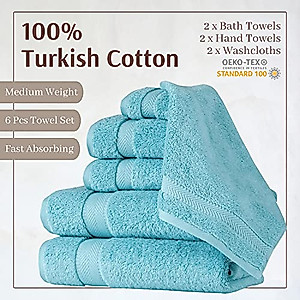 TEXTILOM 100% Turkish Cotton 6 Pcs Bath Towel Set, Luxury Bath Towels for Bathroom, Soft & Absorbent Bathroom Towels Set (2 Bath Towels, 2 Hand Towels, 2 Washcloths)- Aqua