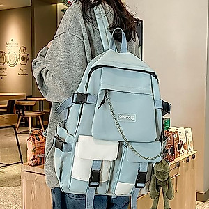 STRGZR Kawaii Backpack with Cute Duck Accessories, Aesthetic Pin Backpack Large Laptop Backpack Travel Casual Daypack (Blue)