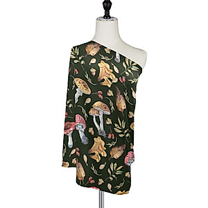 Nursing Cover Breastfeeding Scarf Mushroom Leaves on Black-for Baby Car Seat Covers, Stroller Cover, Carseat Canopy(228vb2b)
