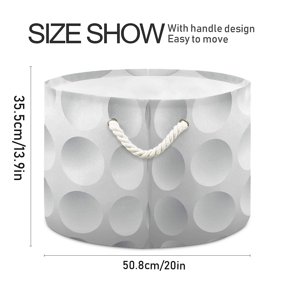 Golf Ball Round Storage Basket Bin, Waterproof Laundry Hamper, Large Collapsible Bucket, Baby Nursery Organizer with Handles for Bathroom Toys Clothes