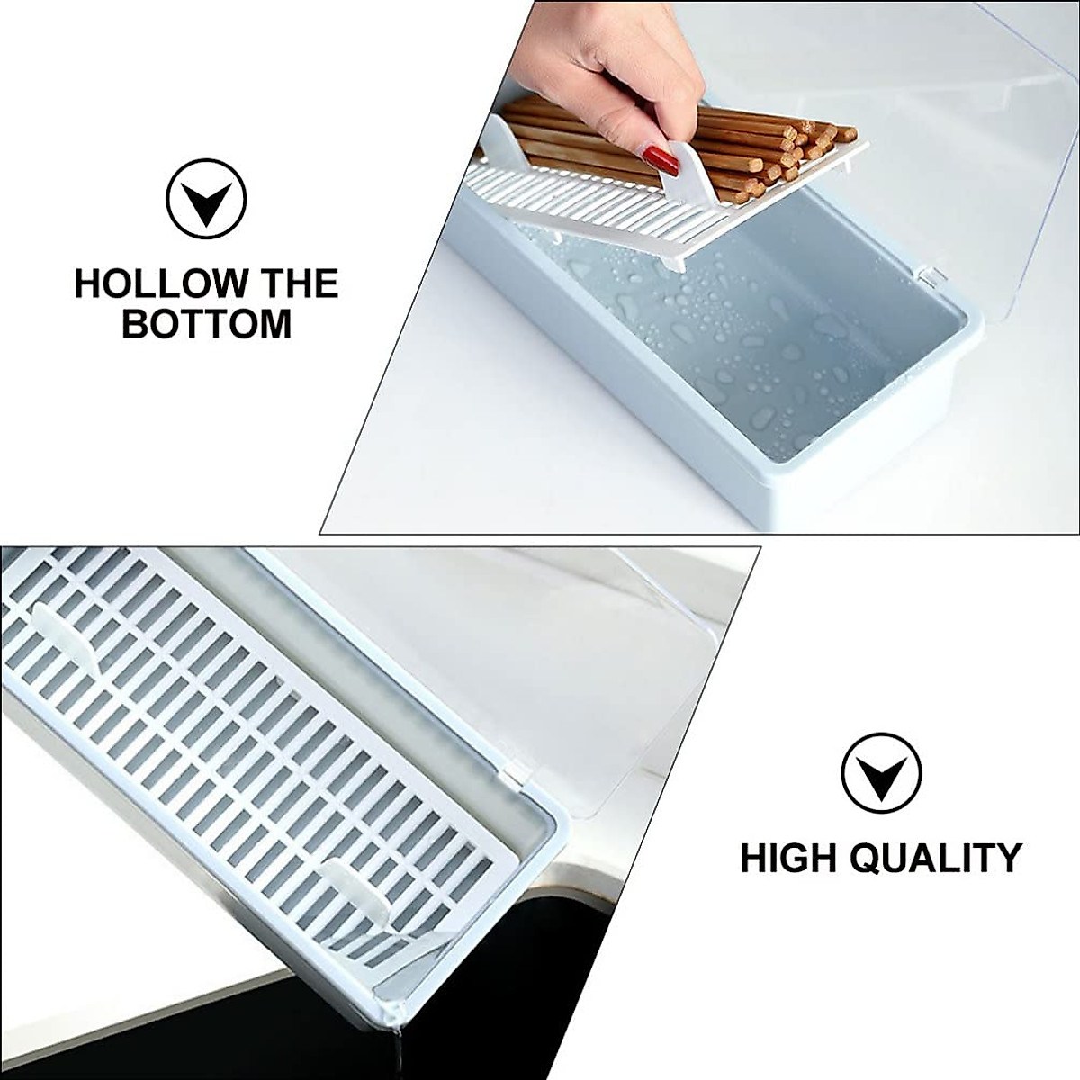 Cabilock Organizer Storage Rack Flatware Tray with Lid Kitchen Chopsticks Drain Box Fork Storage Case Container Kitchen Silverware Chopsticks Drainage Box (Blue) Cooking Utensil Sink