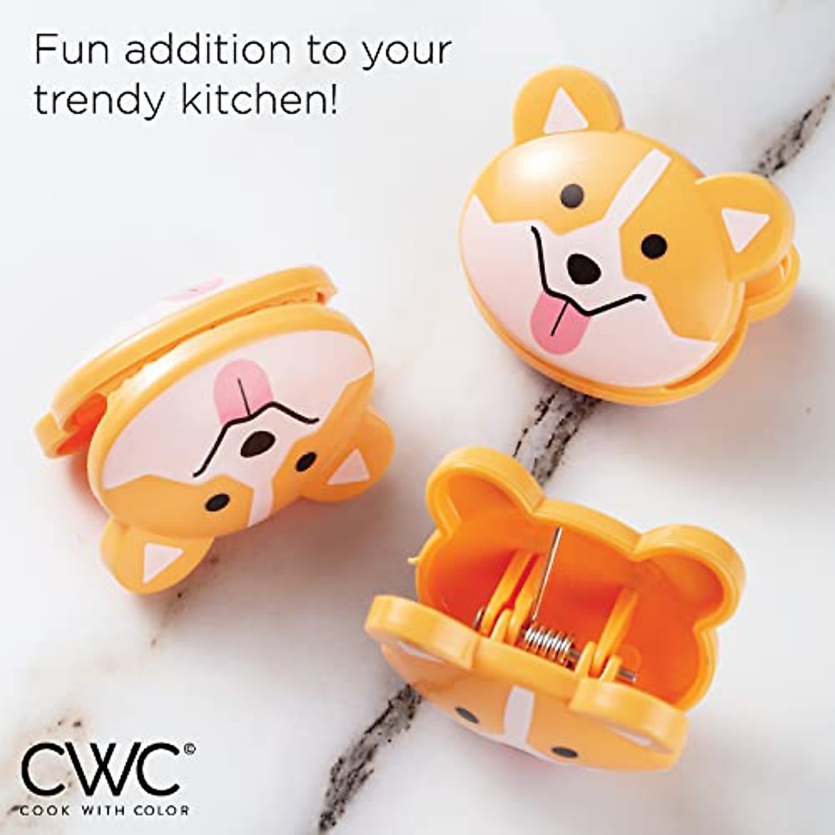 COOK WITH COLOR Cute Bag Clips - 10 Pc. Set of Funny Chip Clips and Snack Clips - Kitchen and Food Bag Clips for Airtight Seal for Food Storage (Corgi)