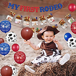 GOGOPARTY My First Rodeo Cowboy 1st Party Decorations - Western Cowboy Theme 1 Year Old Party Supplies, Cow One High Chair Banner, Photo Banner, Balloons, Cowboy Themed Birthday Sets