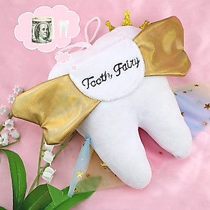 Xunboo Cute Tooth Fairy Pillow with Wings and Colorful Skirt Tooth Fairy Doll with Pocket on Back Toothfairy Keepsake Gift for Girl and Boys