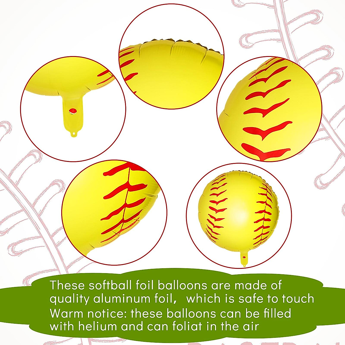 Softball Foil Balloons Softball Party Favors Softball Balloons Round Sports Themed Party Softball Backdrop for Birthday Party Boys Girls Baby Shower Decorations (12 Pieces)