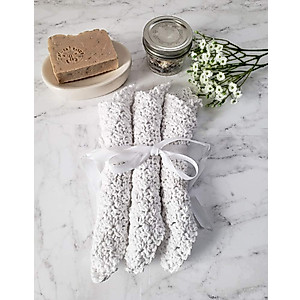 Handmade Cotton Kitchen Dish Cloths White Set of 3 Eco Friendly Wash Cloths Crochet Dishcloths