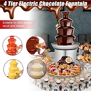 Electric Chocolate Fondue Fountain Machine for Parties 4 Tiers Hot Chocolate Fondue Tower for Nacho Cheese, BBQ Sauce, Liqueuers, 18inch Tall