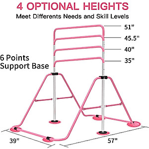 EVERYMILE Gymnastics Bars for Home, Adjustable Height Folding Horizontal Bars, Junior Training Kip Bar Expandable Gym Equipment, Monkey Bar with Gymnastics Rings for Kids Gifts