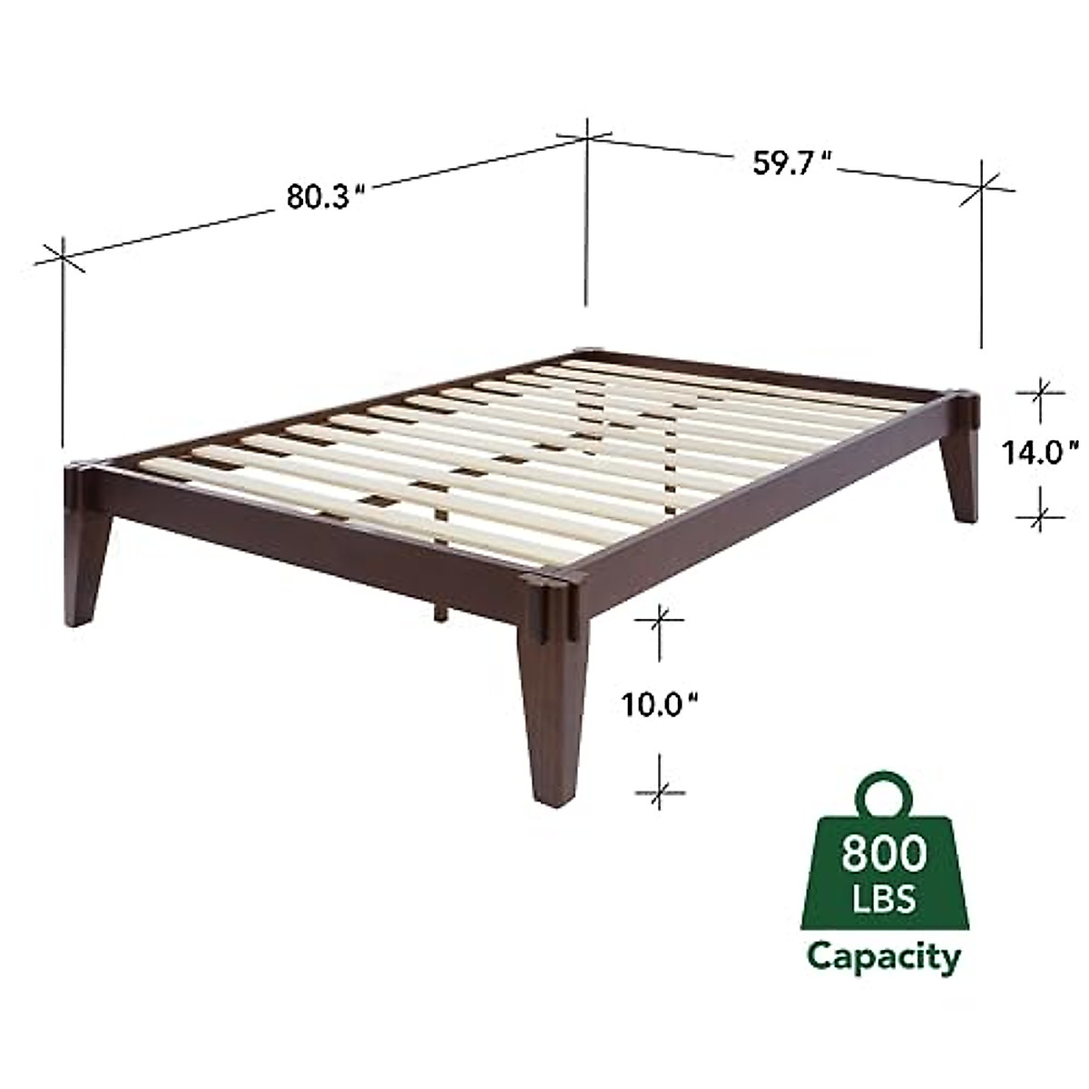 Bme Chalipa 14” Full Size Bed Frame - Wood Platform Bed - Wood Slat Support - No Box Spring Needed - Easy Assembly - Minimalist & Modern Style, Walnut