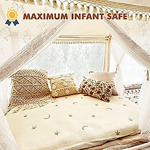 HAN-MM Kids Play Tent Large Playhouse with Mat/Star Light/Star Garland/Tassel Macrame Boho Style Indoor&Outdoor Play Tent for Kids, Neutral Color, 52x35x52, Lace Tassel
