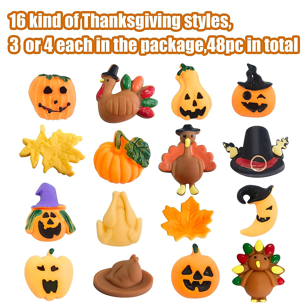 Holydeck 60 Pcs Thanksgiving Day Mochi Squishy Toys,Mini Cute Squeeze Toy Stress Reliever Anxiety Packs for Kids Thanksgiving Day Party Favor,Fall Decor,Fall Decrations (Thanksgiving)