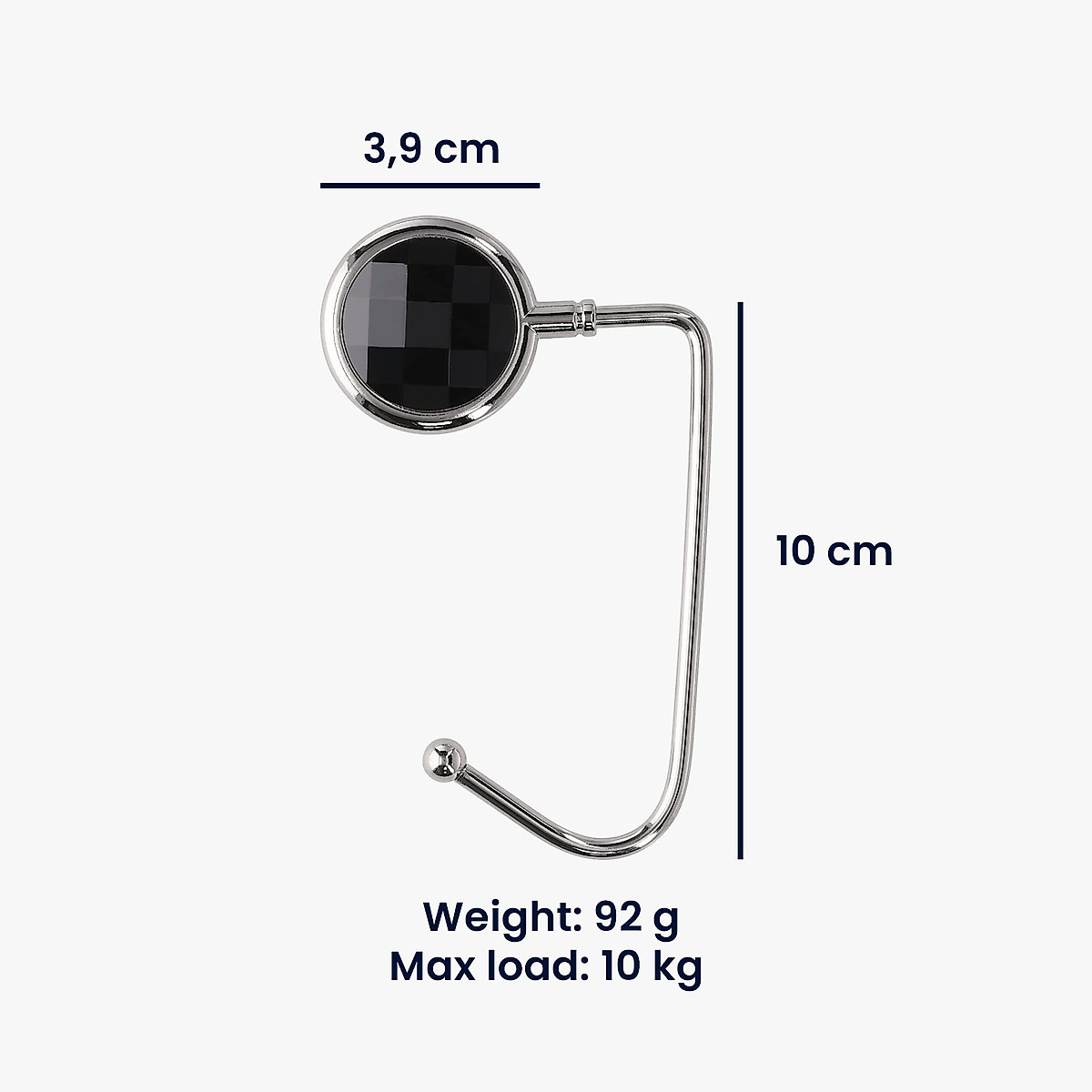 kwmobile Purse Hooks for Table - Set of 2 Handbag Hook Holder Hanger for Tables Desk Restaurants - Diamond Handbag Hook Black/White/Silver