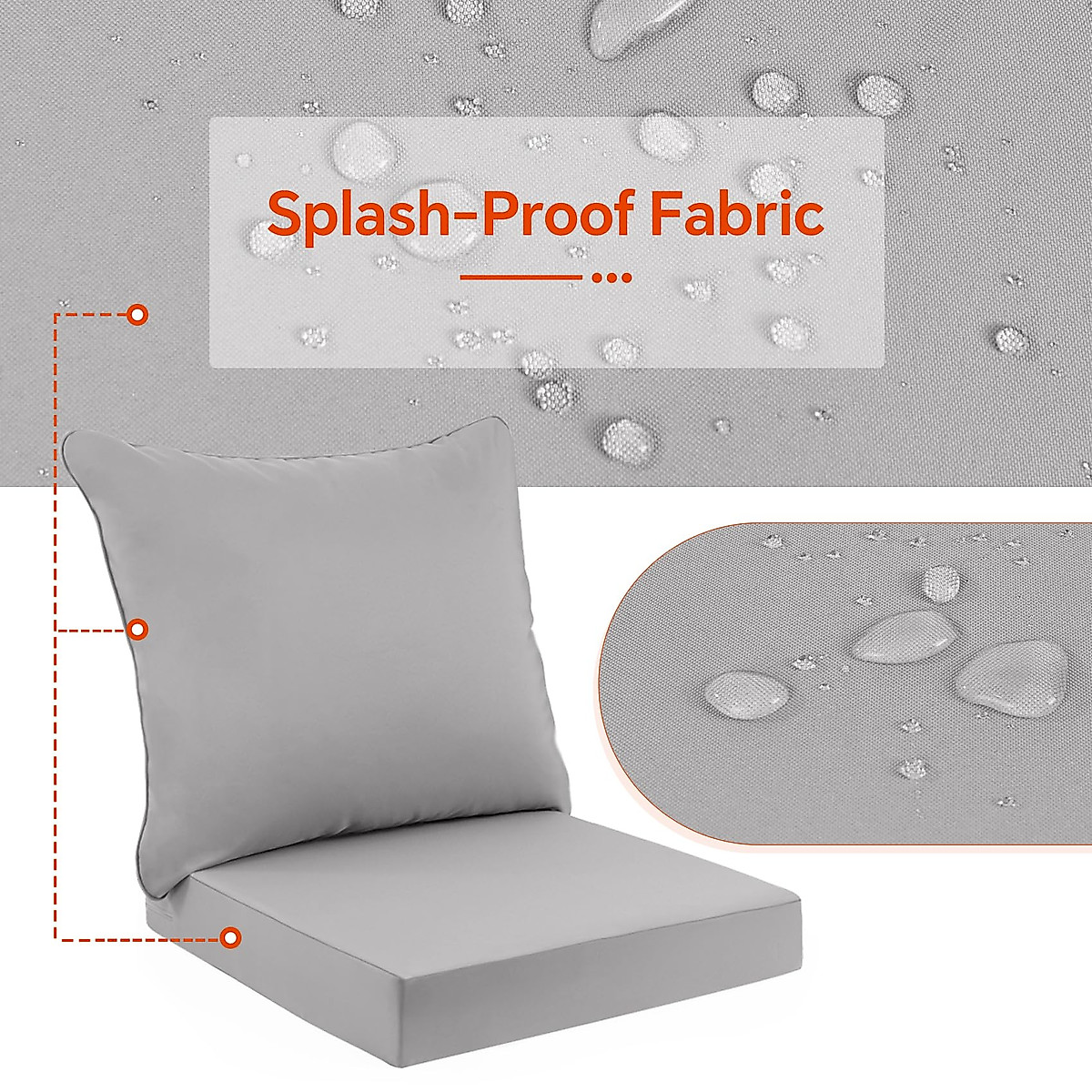 Focuprodu Outdoor Deep Seat Cushions24x24inch. Chair Cushions for Outdoor Furniture Waterproof/Fade-Resistant. Patio Furniture Cushions with Removable Cover. (Oliphant-Light Grey)