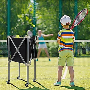 Get Out! Portable Tennis Ball Hopper Basket with Wheels - Tennis Ball Cart for 150 Racquetball, Pickleball, Baseball