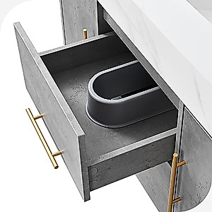 HERNEST Grey Floating Bathroom Vanity 40 Inch Wall Mounted Bathroom Vanity with Rock Panel Countertop and Ceramic Basin Sink Bathroom Cabinet with 2 Drawers and 2 Storage Cabinet for Washroom