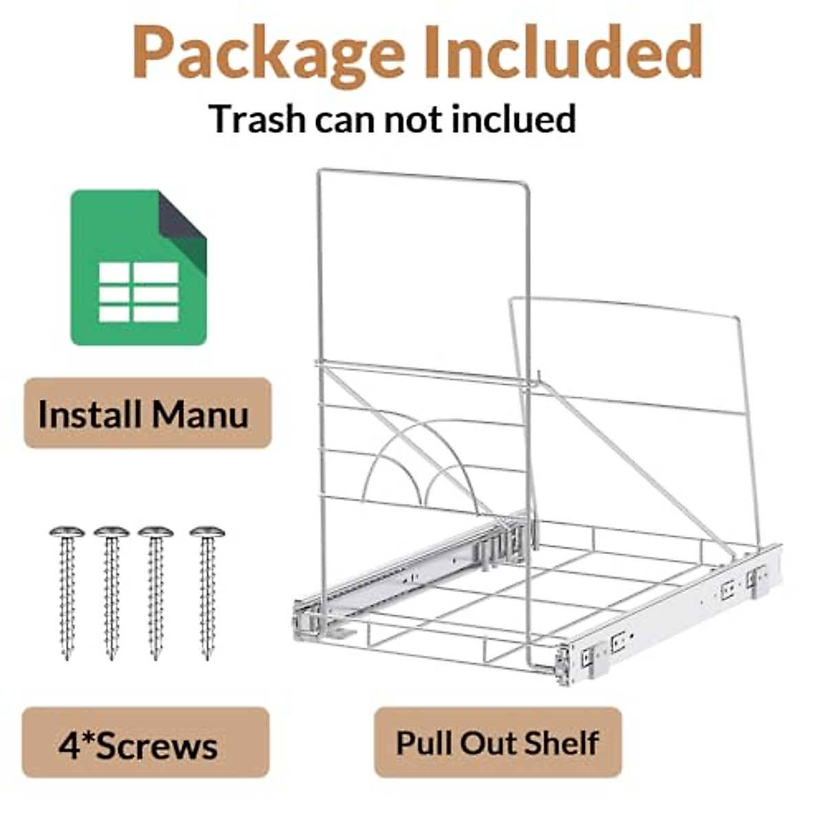 Volitaous Cabinet Trash Can Pull Out Trash Can Rack, Adjustable & Smoothly Under Kitchen Sink Garbage Can Pull Out for 7-11 Gallon (Not Include Can)