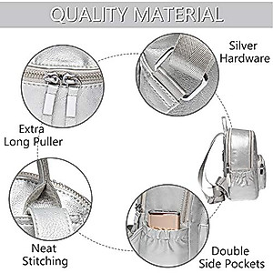 VASCHY Mini Backpack Purse, Cute Faux Leather Small Backpack Purse for Women and Teen Girls with Double Compartment Silver