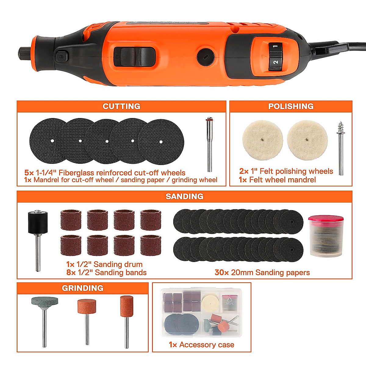 JORGENSEN Rotary Tool Kit, 6 Variable Speed Rotary Tool With 51pcs Rotary Tool Accessories, 1.6 Amp Powerful Rotary Tool