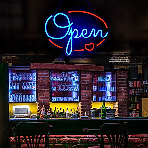 FITNATE Open Sign for Business, 16"x 12" Brightness Adjustable Neon Open Sign USB Powered Ultra Bright Led Light Sign for Window Bar Store Party Decor