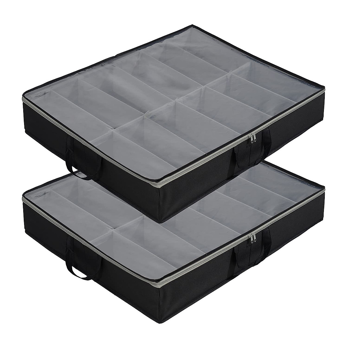 Amazon Basics Fabric Underbed Zipper Storage Bag Organizer with Handles, 30.2 Inch L X 20.1 Inch W X 5.7 Inch H (Pack Of 2), Gray