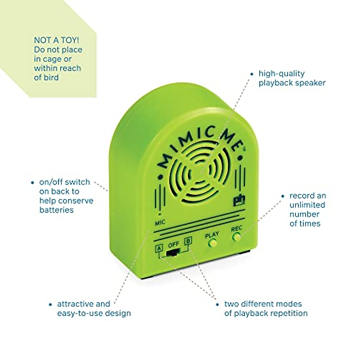 Prevue Hendryx 62900 Mimic Me Voice-Recording Unit for Birds Green Small
