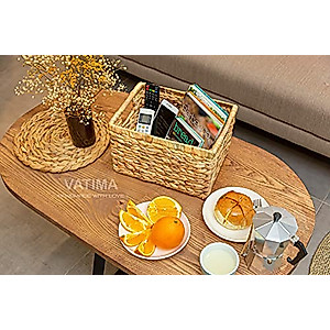 Water Hyacinth Wicker Basket Rectangular with Wooden Handles for Shelves
