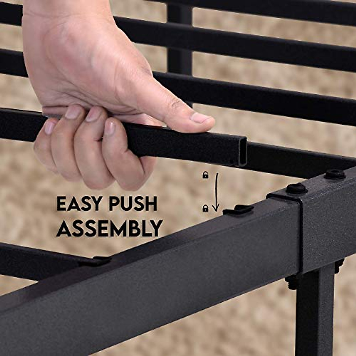 AMBEE21 Vintage Queen Metal Bed Frame with Headboard and Footboard Platform / Wrought Iron / Heavy Duty/ Solid Metal Slat / Textured Black / No Box Spring Needed/ Industrial & Farmhouse