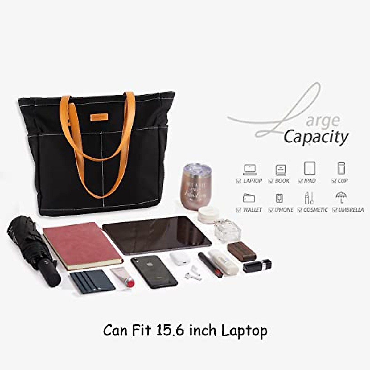 Lamyba Tote Bag for Women, Large Utility Tote Bags with Pockets and Compartments Top Zipper for Teacher Nurse School Work,Grey