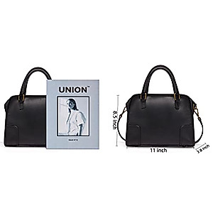 Vintage Leather Top Handle Handbags For Women Cowhide Satchel Shoulder Purse With Removable Strap (1-Black)