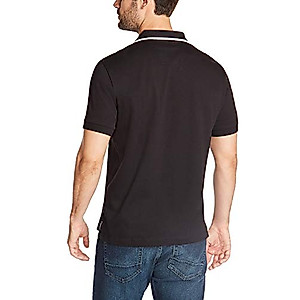 Nautica Men's Classic Fit Short Sleeve Dual Tipped Collar Polo Shirt, True black, Large