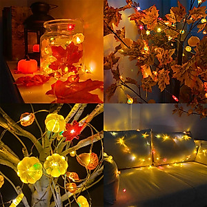 TURNMEON Thanksgiving Decor 30LED/10Ft 3D Pumpkin Lights Thanksgiving Decorations, 3 in 1 Battery Powered Fall Lights Pumpkin Decor, Fall Garland Lights Indoor Outdoor Fall Decor Autumn Halloween Home