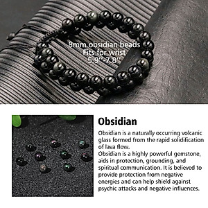 GENASTO Black Obsidian Stone Beads Bracelet Natural Tiger Eye Lava Rock Stone Prayer Mala Beads Adjustable Oil Diffuser Bracelet for Men Women